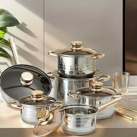 FANRUINA Classic Cookware Set 12pcs For Kitchen Cooking Stainless Steel ...