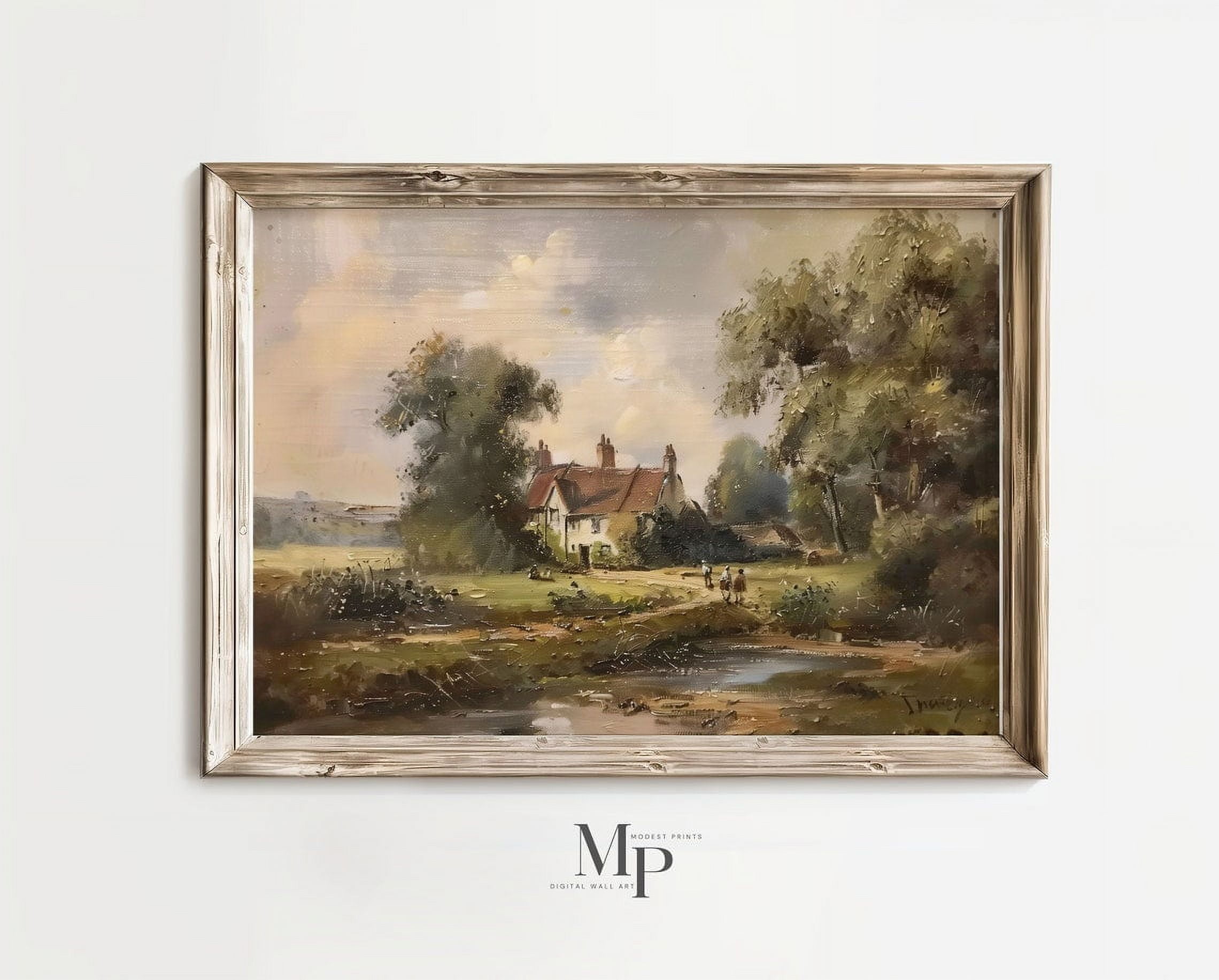 Classic Country Oil Painting, Classic Landscape Cottage Art Print ...