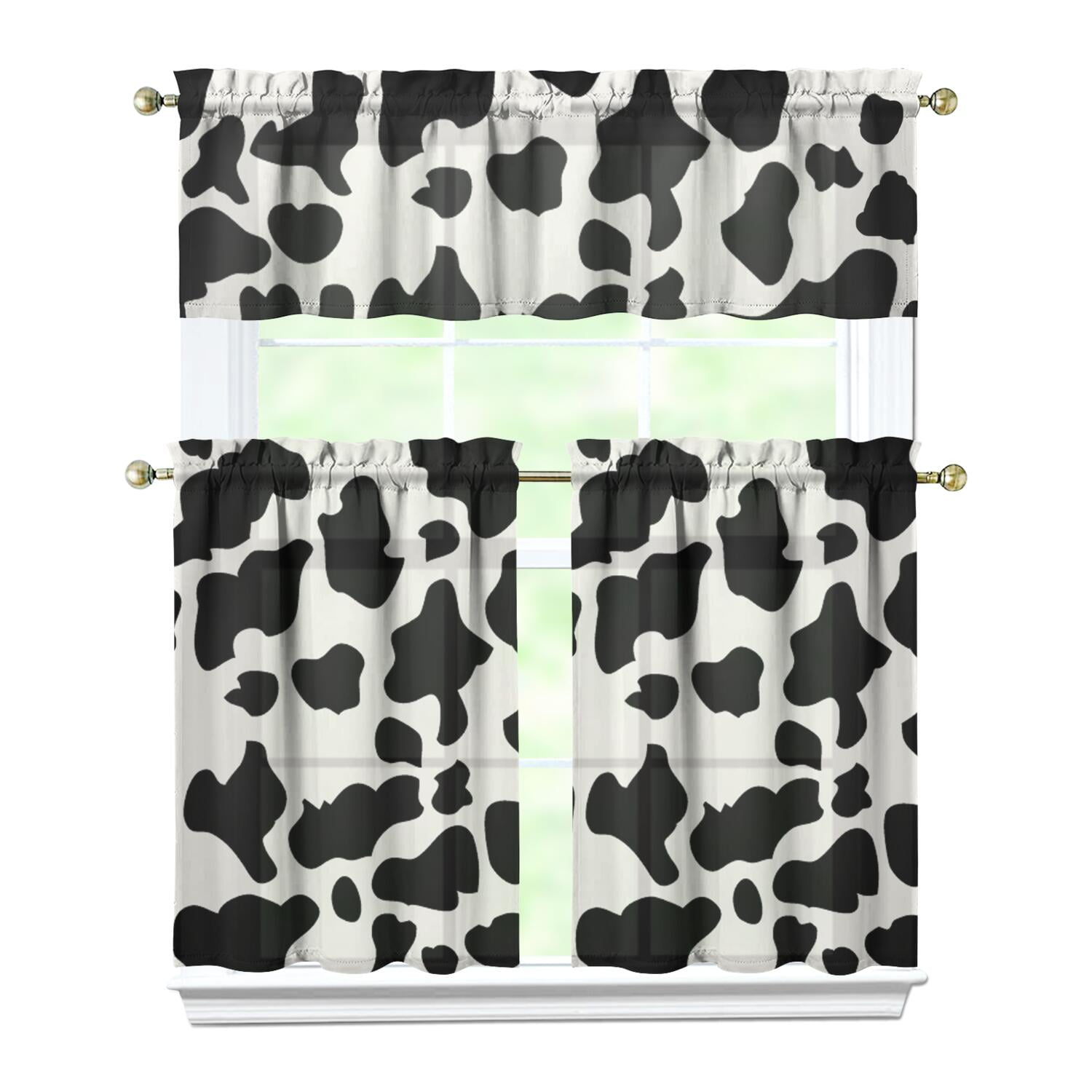 Classic Cow Farmhouse Kitchen Curtains Set Black and White Rustic Cute ...