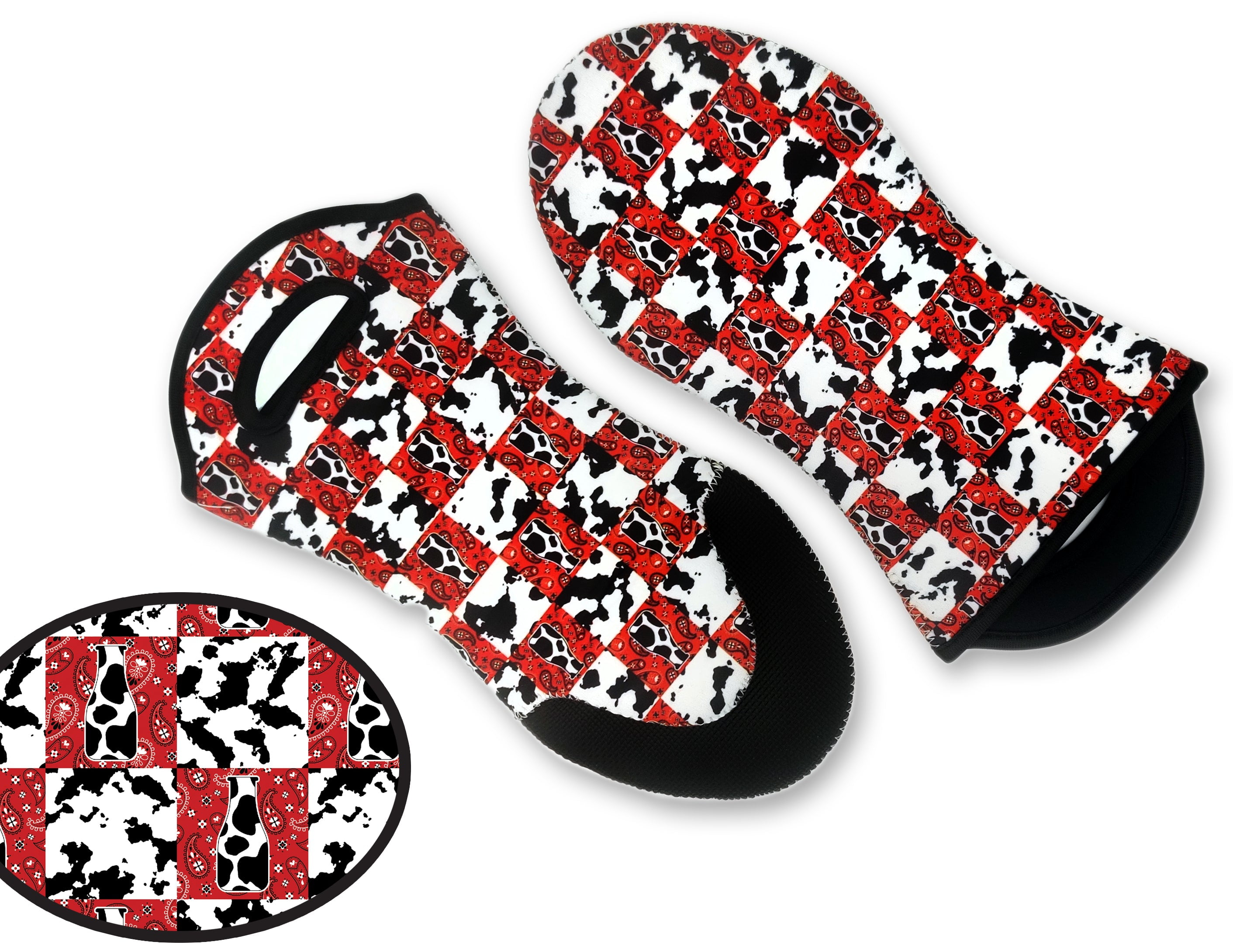 Classic Cow Print Oven Mitts 2 Pack, Neoprene Fabric Heat Resistant ...