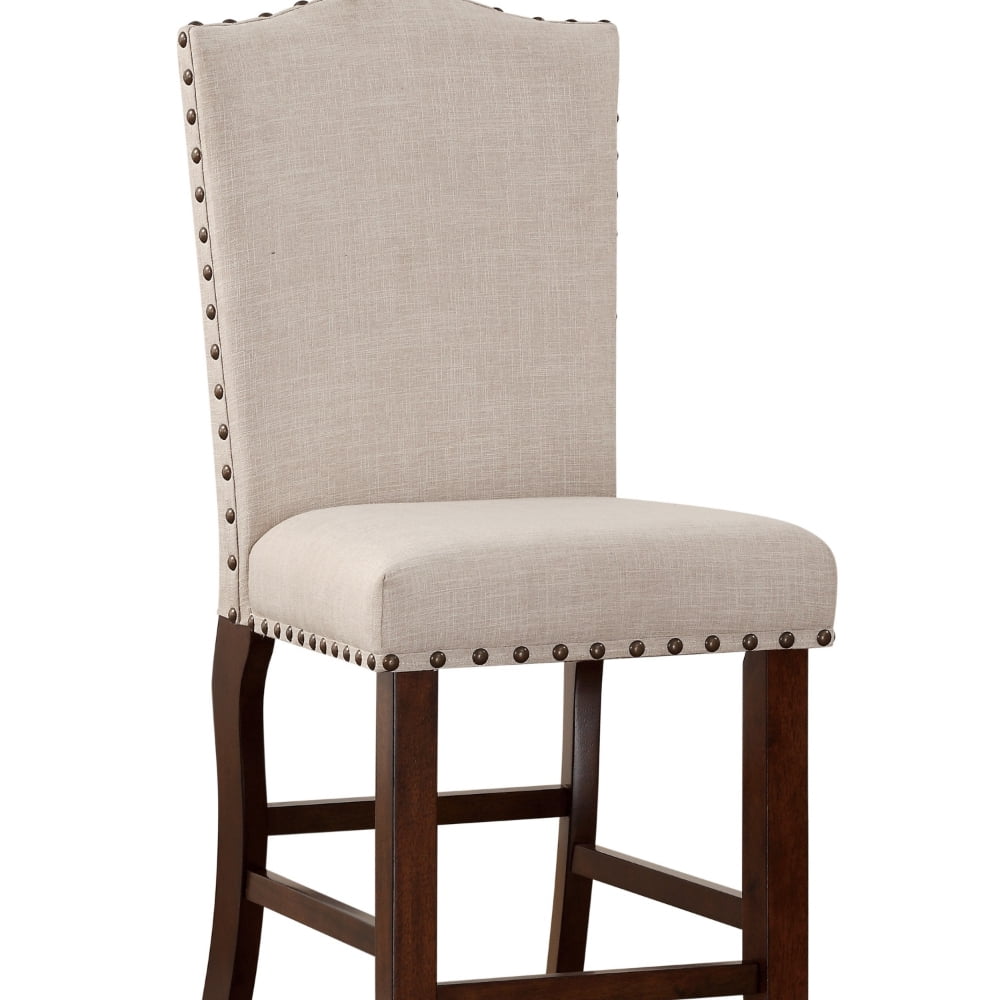 Classic Cream Upholstered Dining Chairs Set of 2 with Nailhead Trim and ...