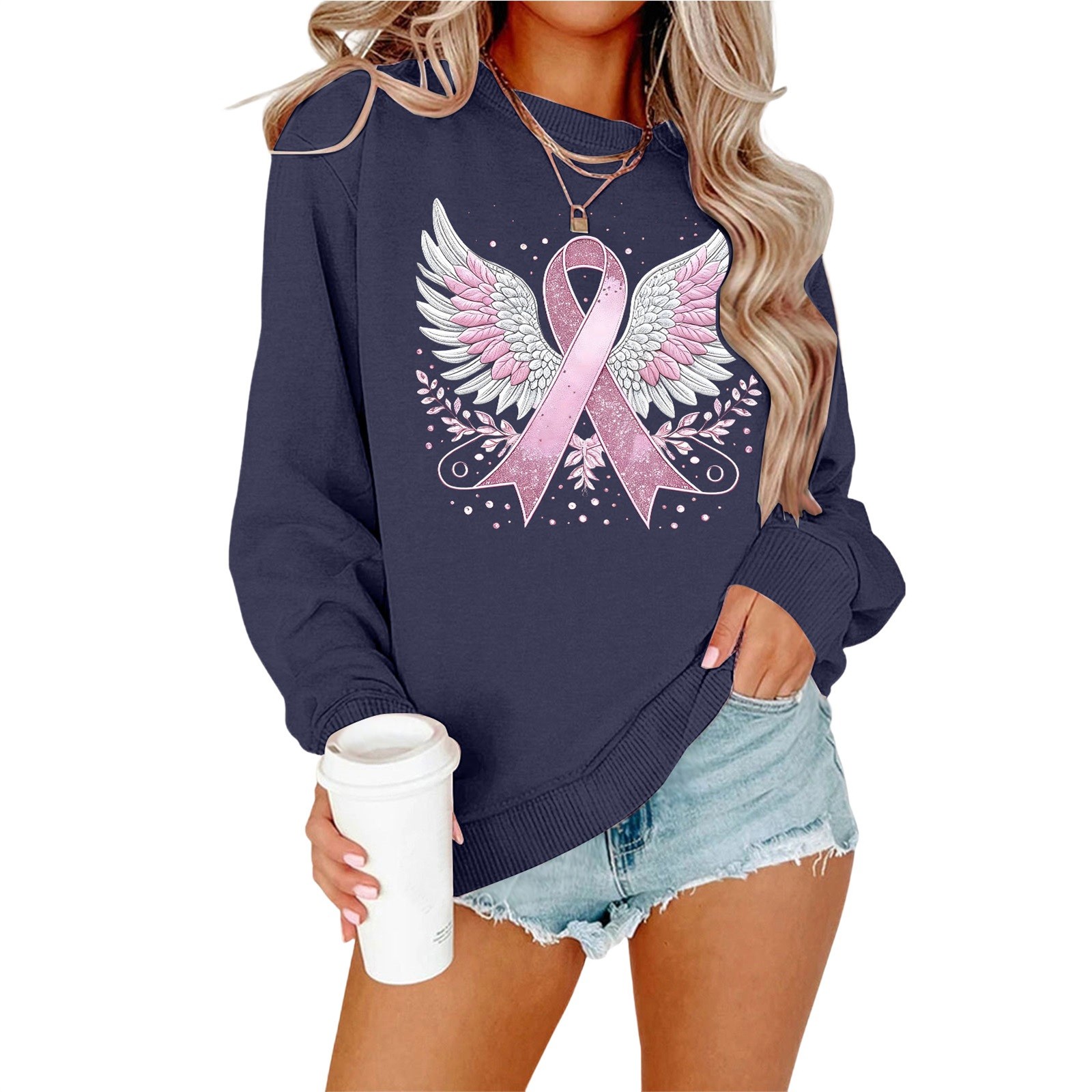 Classic Crewneck Sweatshirts for Women Embroidery Blank Loose Fit ...