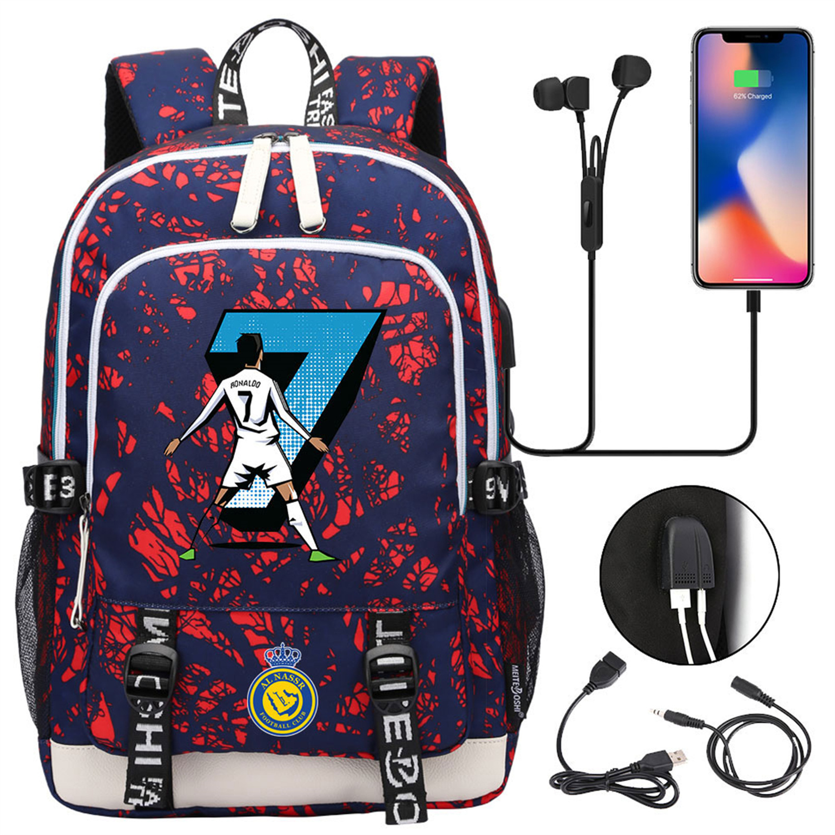 Classic Cristiano Ronaldo Backpack with USB Charging Port Student Back ...