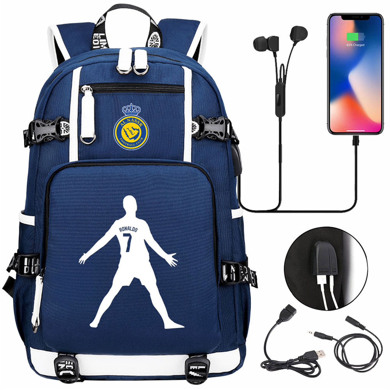 Classic Cristiano Ronaldo Backpack with USB Charging Port Waterproof Al ...