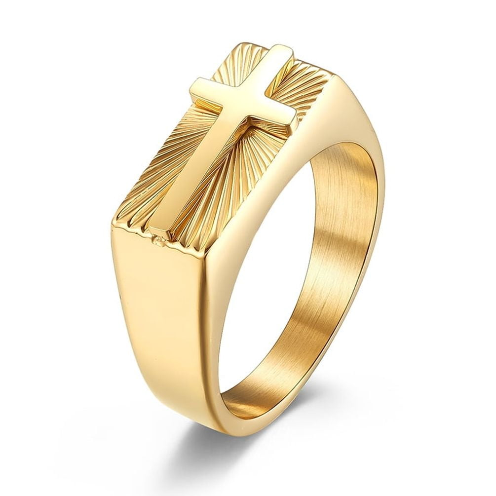 Classic Cross Signet Rings for Men Fashion 14K Yellow Gold Geometric ...