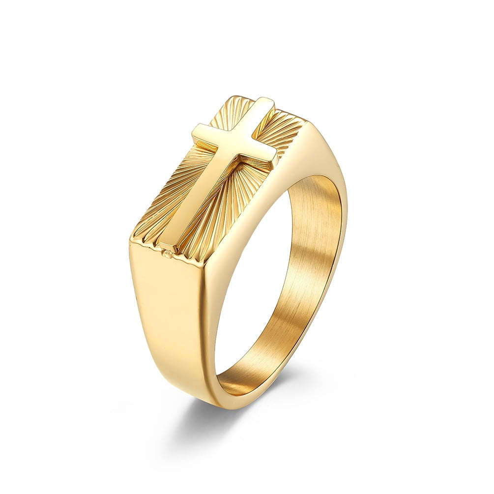 Classic Cross Signet Rings for Men Fashion 14K Yellow Gold Geometric ...
