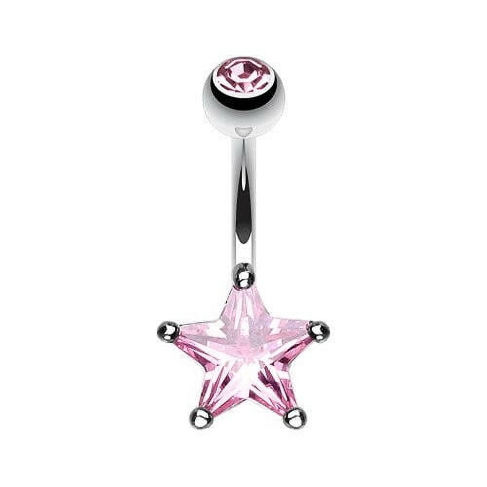 Classic Cubic Zirconia Star Prong Sparkle Belly Button Ring - Walmart.com