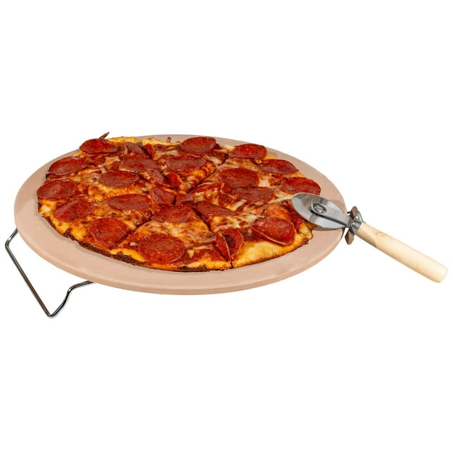 Classic Cuisine 15-inch Pizza Stone with Pizza Cutter and Serving Rack ...