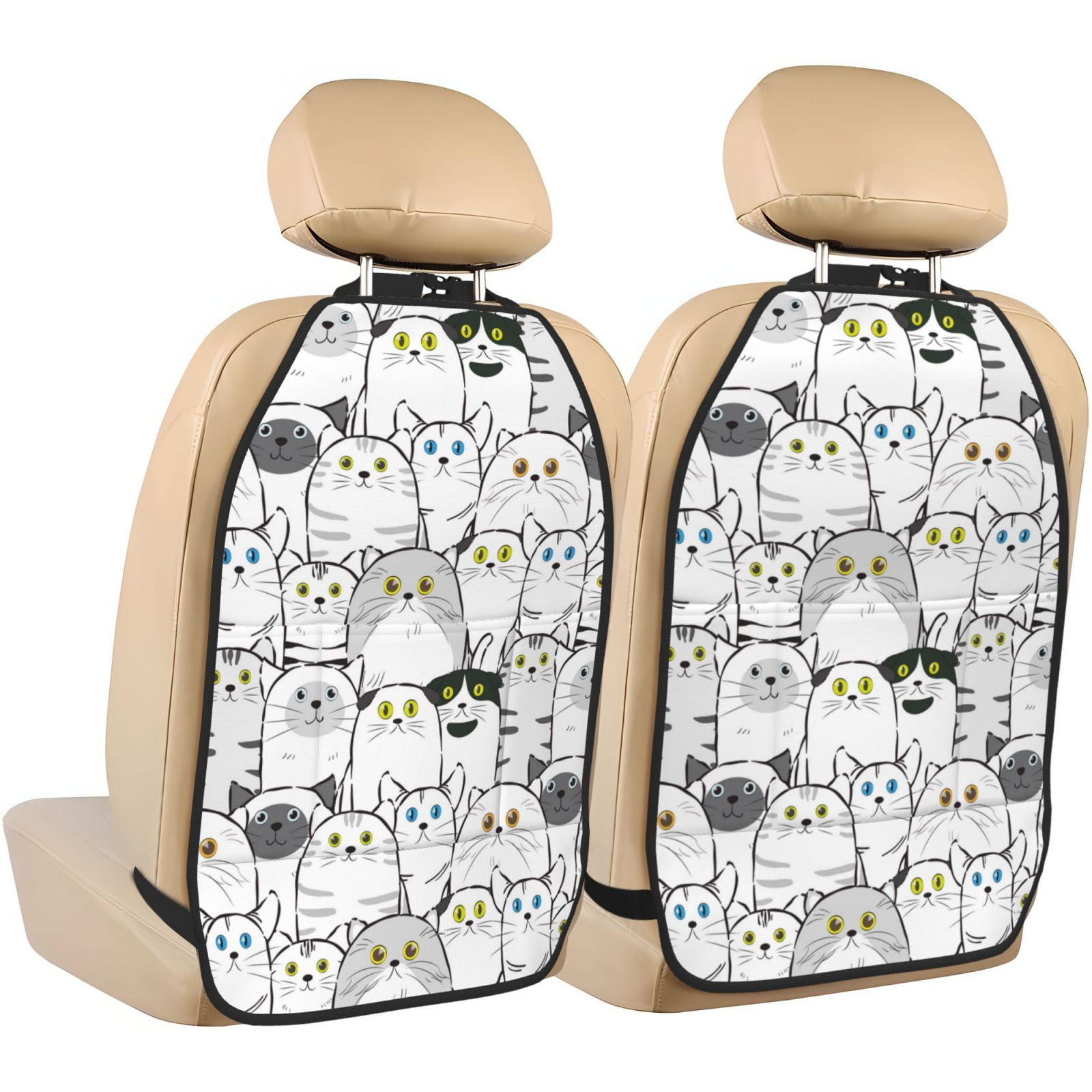 Classic Cute Cartoon Cat Backseat Car Organizer, 2 Pack Kick Mats Back ...