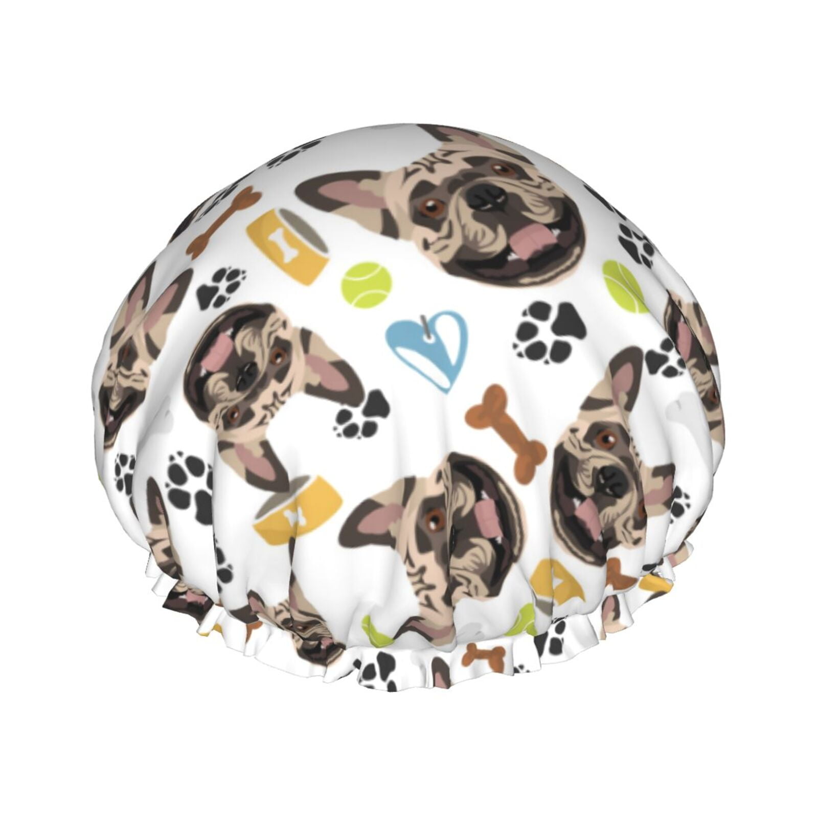 Classic Cute French Bulldog Shower Cap for Women, Double Waterproof ...