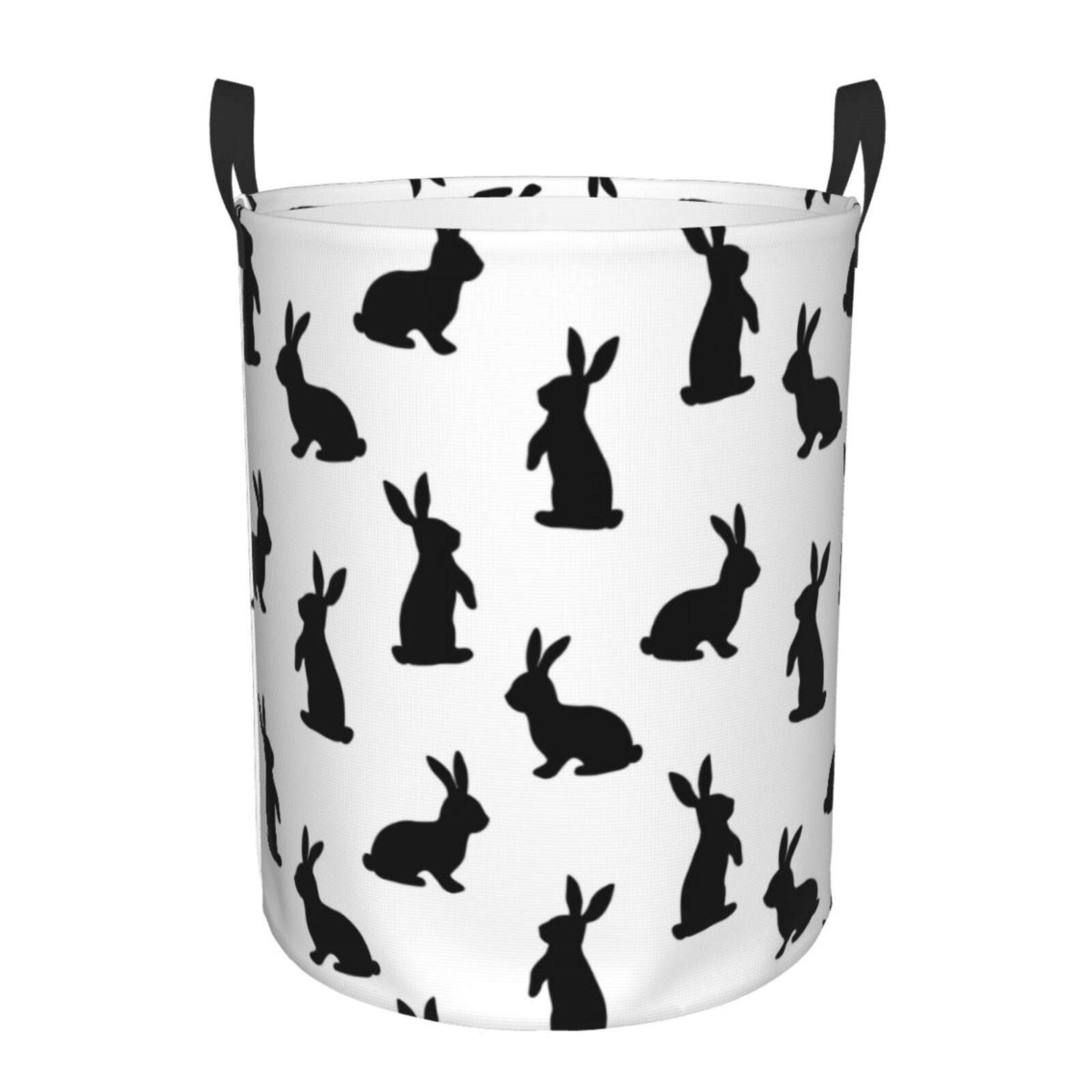 Classic Cute Rabbit Black White Round Laundry Basket, Laundry Hamper ...