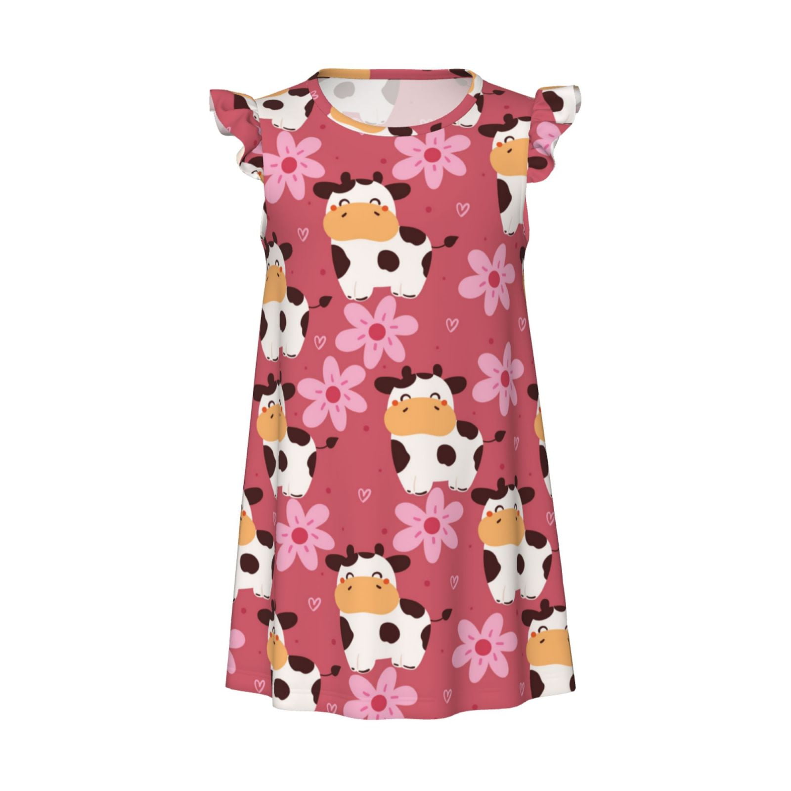 Classic Cute Smiling Cow Flower Girls Nightgowns, Short Sleeves ...