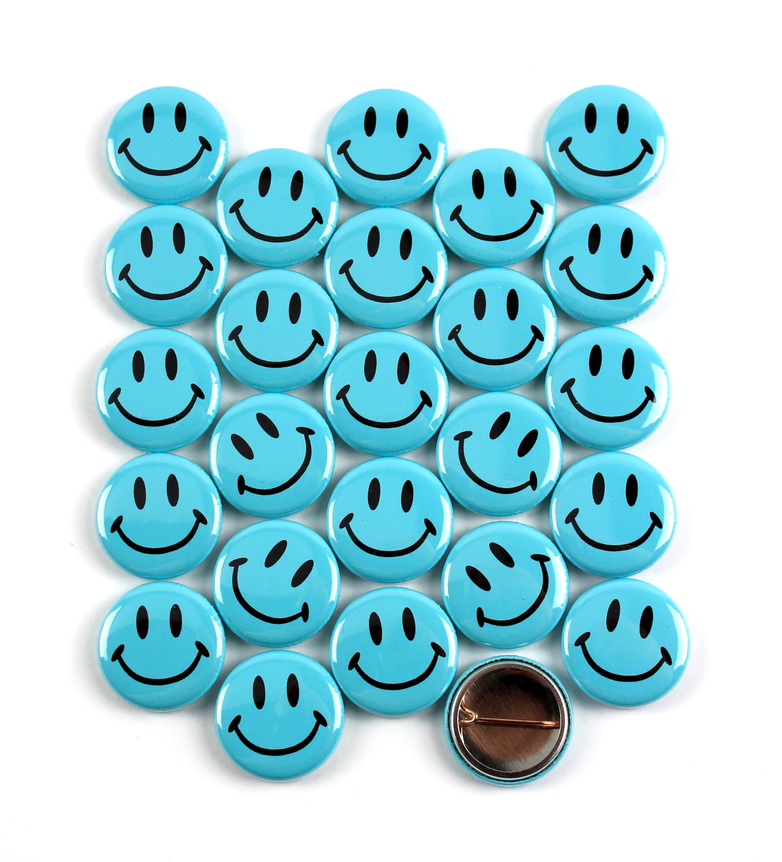 Classic Cyan Smiley Face Pinback Button Badges - 1 Inch - 25 Pack ...