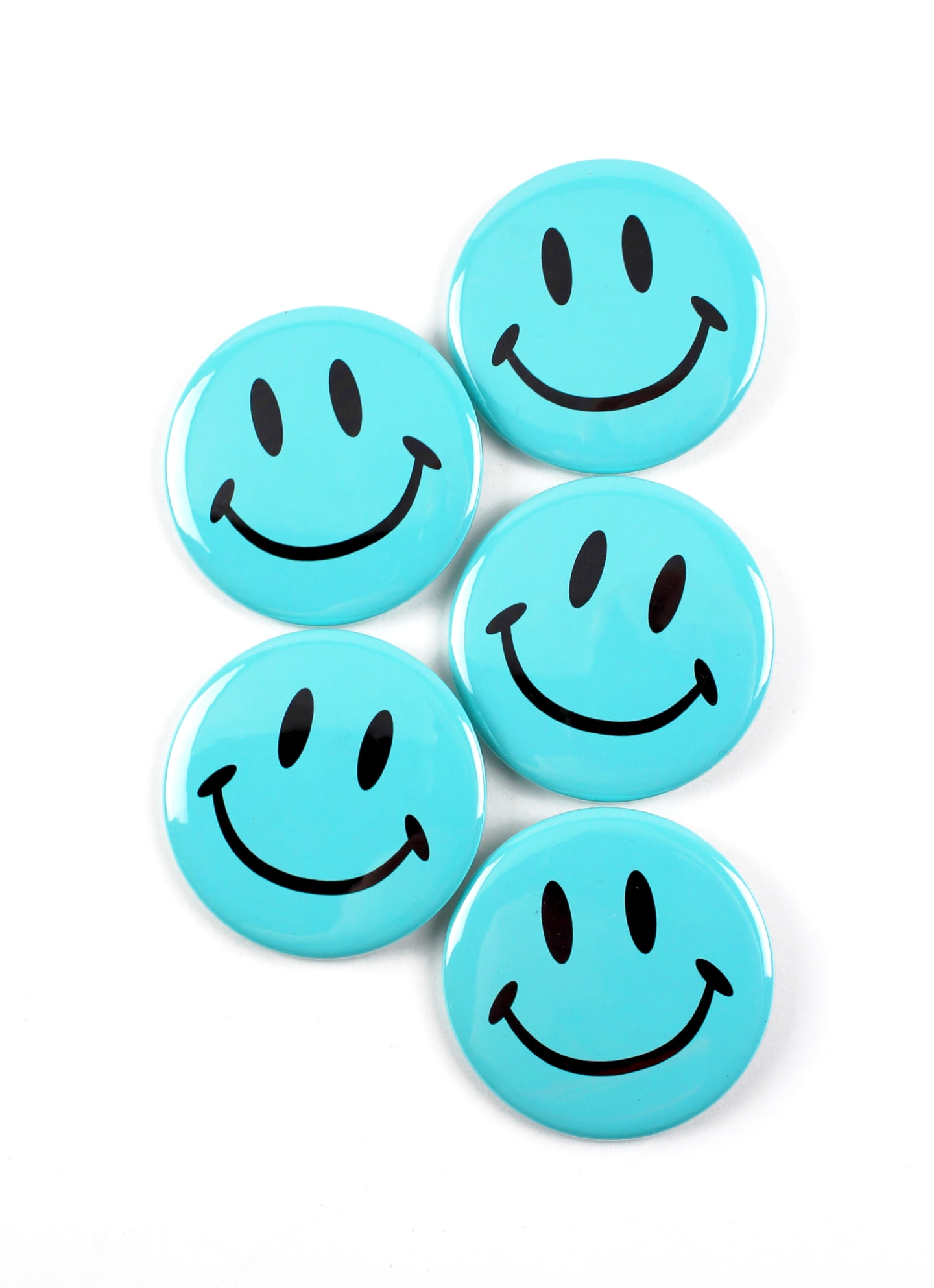 Classic Cyan Smiley Face Pinback Button Badges - 2.25 Inch Round - 5 ...