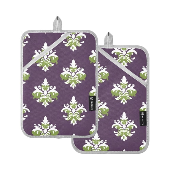 Classic Damask Pattern Pot Holder Set 2 Piece Non-Slip Oven Hot Pads ...