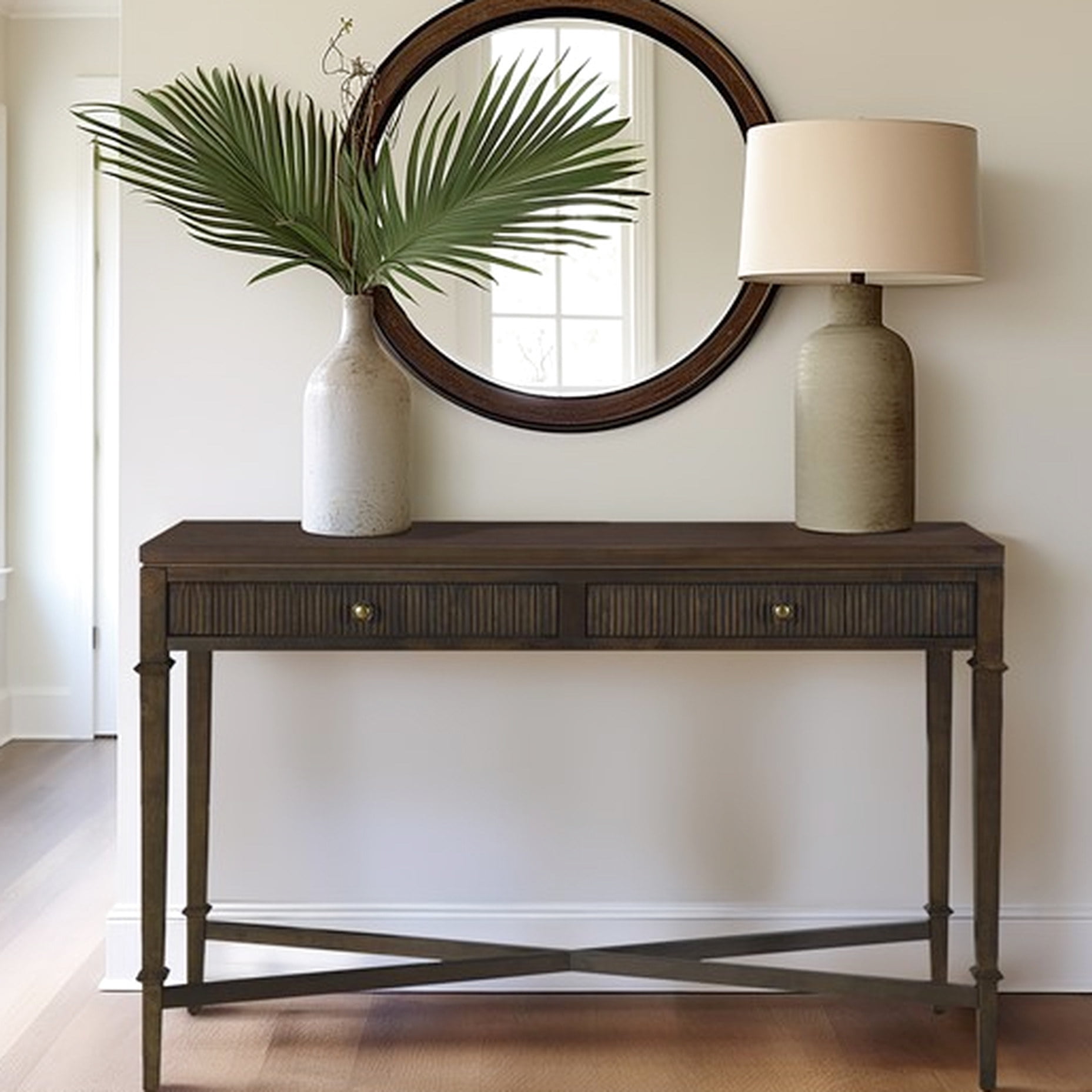 Classic Dark Brown Console with Antique Brass Knobs - Perfect for Foyer ...