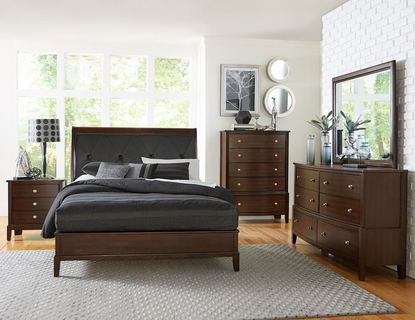 Classic Dark Cherry Finish 6pc Master Bedroom Set Full Bed Two ...