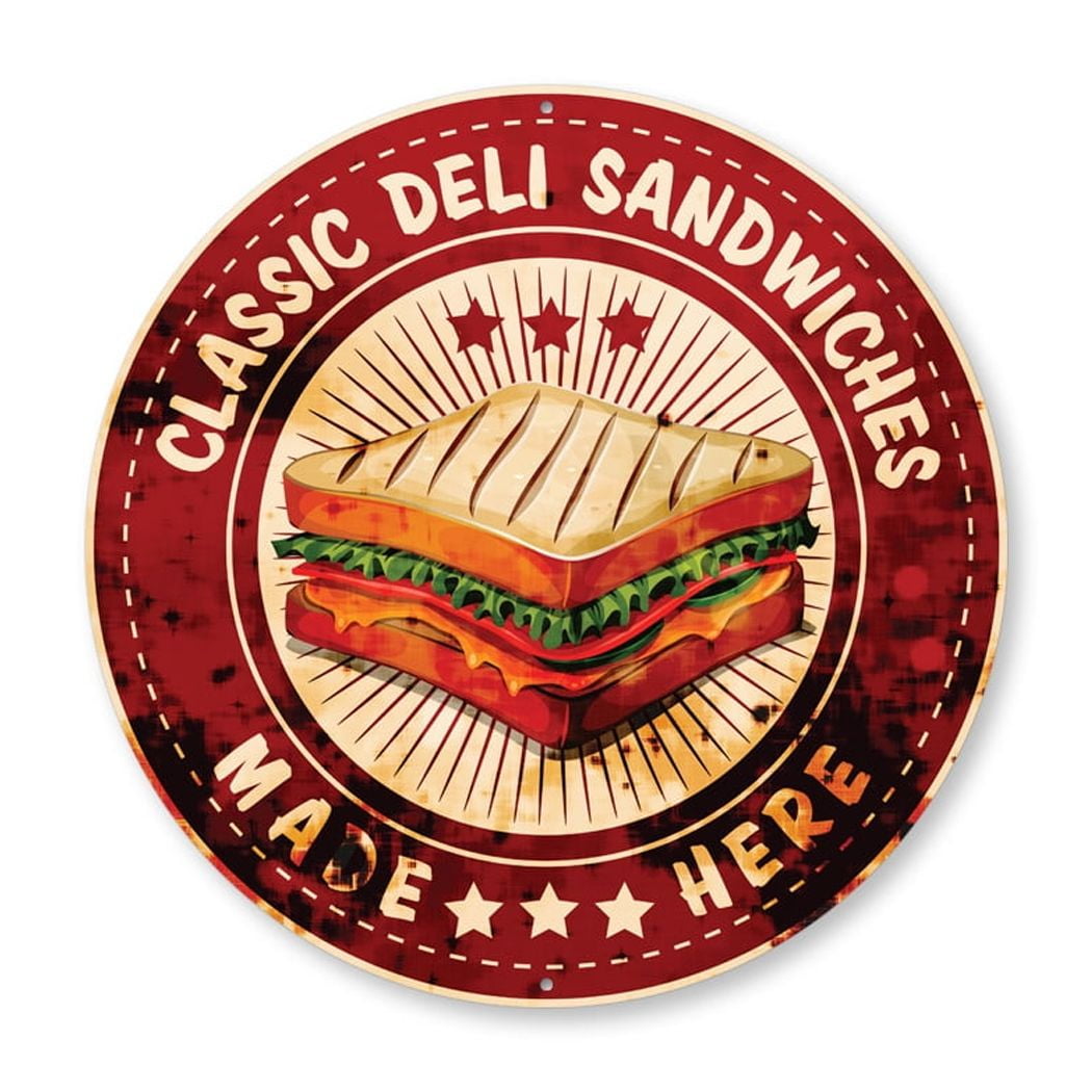 Classic Deli Sandwiches Aluminum Metal Decor Sign - 12" Round - Walmart.com