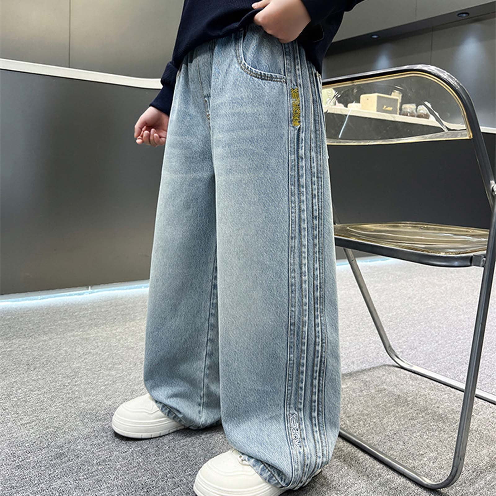 Classic Denim Straight Leg Jeans For Boys Comfortable Loose Fit Casual ...