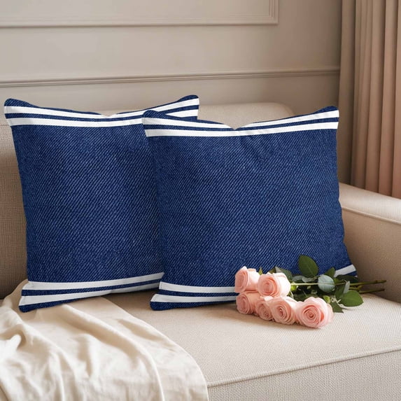 Classic Denim Texture Navy Blue Waterproof Throw Pillow Covers Set of 2 ...