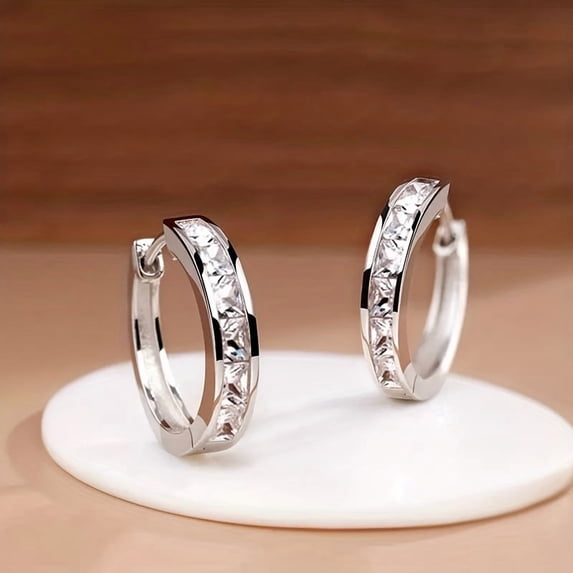 Classic Design Women Hoop Earrings Full with Princess Square CZ Simple ...