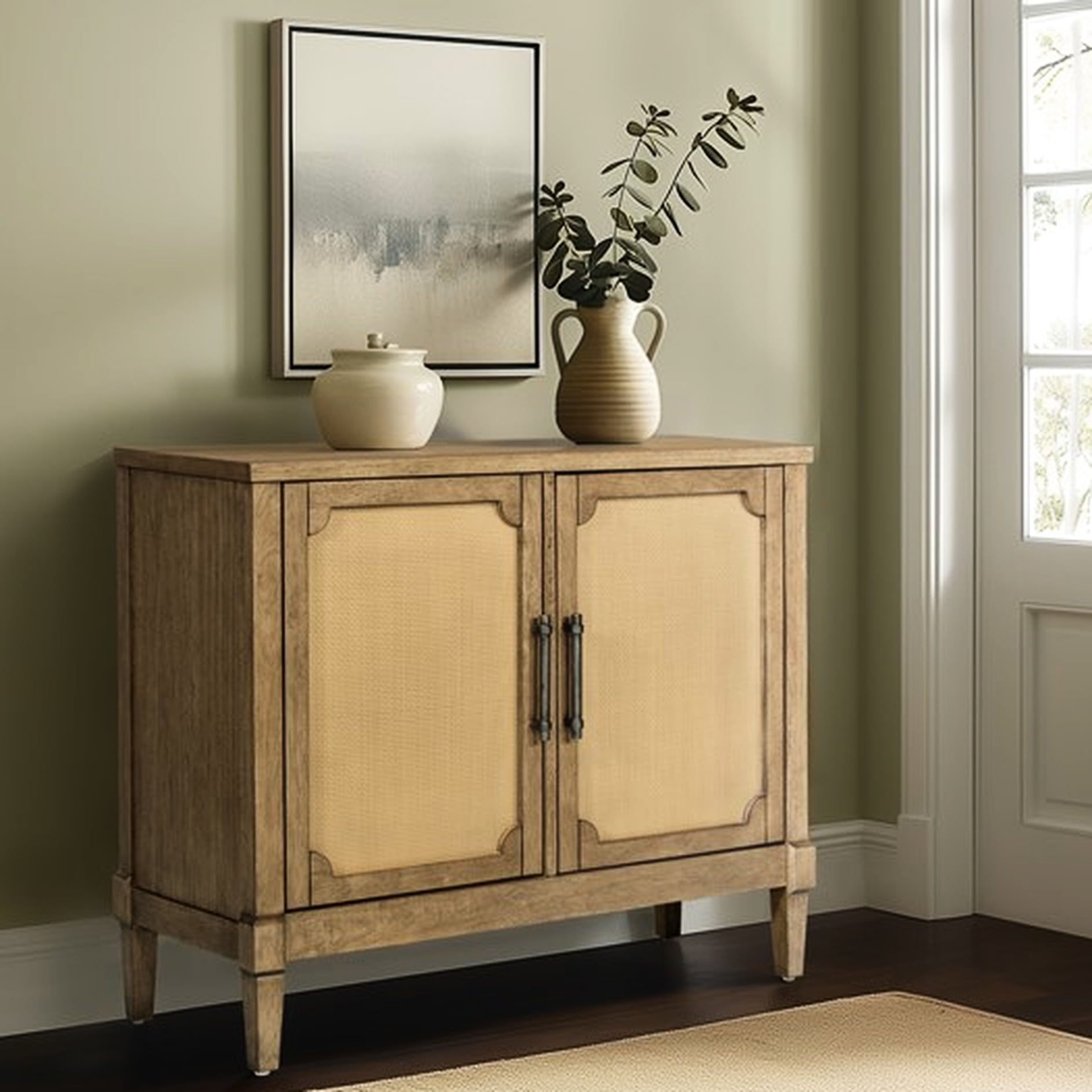 Classic Design Woven Cane Accent Chest With Metal Pulls And Toasted ...