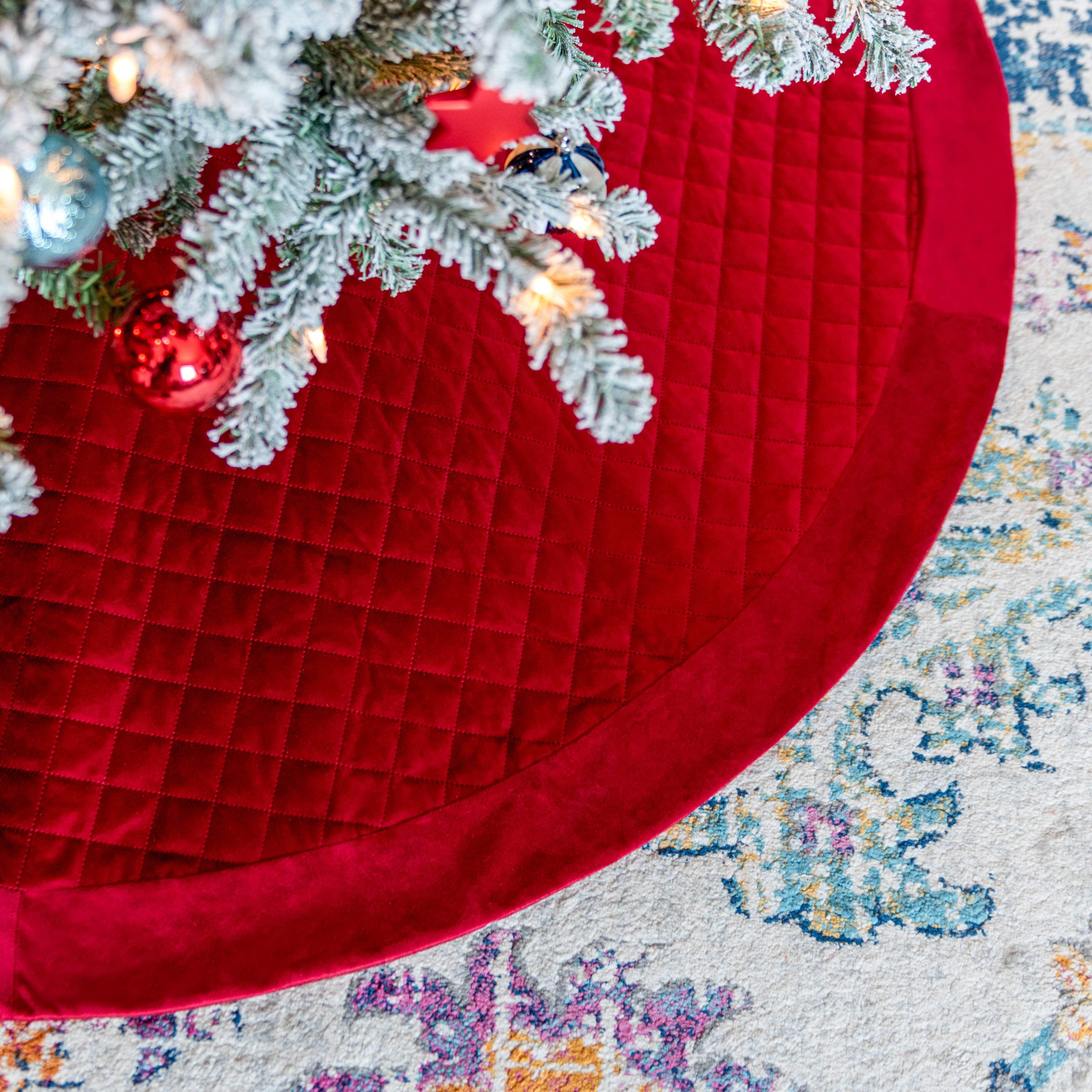 Classic Diamond Quilted Velvet Christmas Tree Skirt, Red - 60 ...