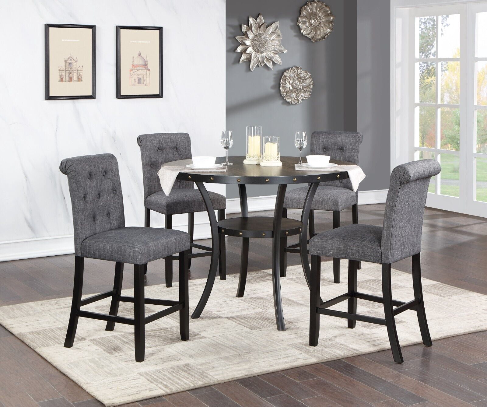Classic Dining Room Furniture 5pc Set Round Counter Height Dining Table ...