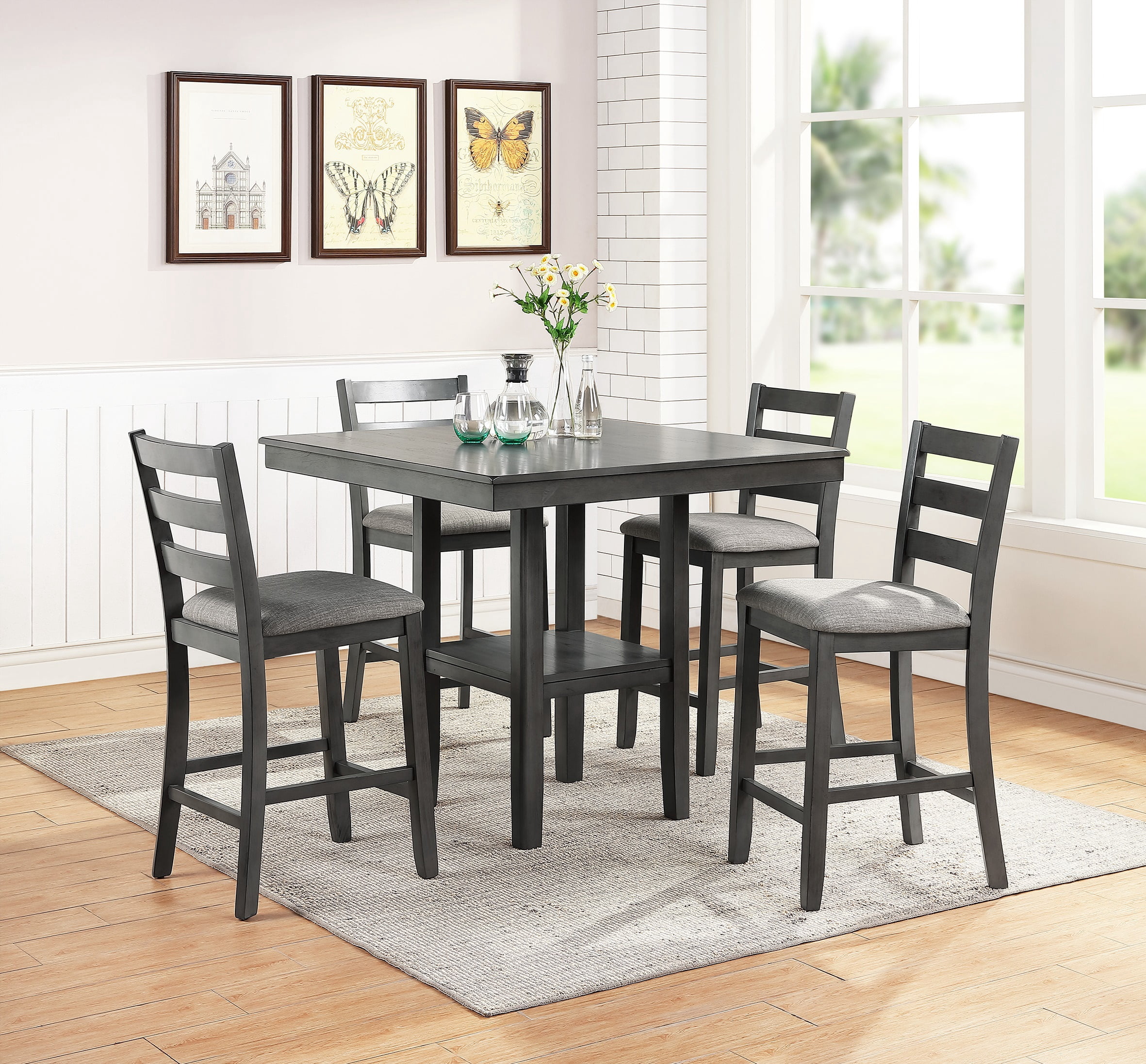 Classic Dining Room Furniture Gray Finish Counter Height 5pc Set Square ...