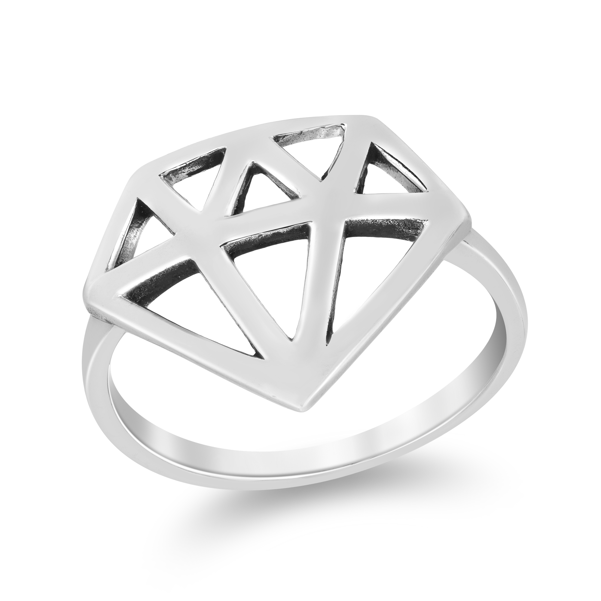 Classic Diva Open Diamond Shape Silhouette Sterling Silver Band Ring-8 ...