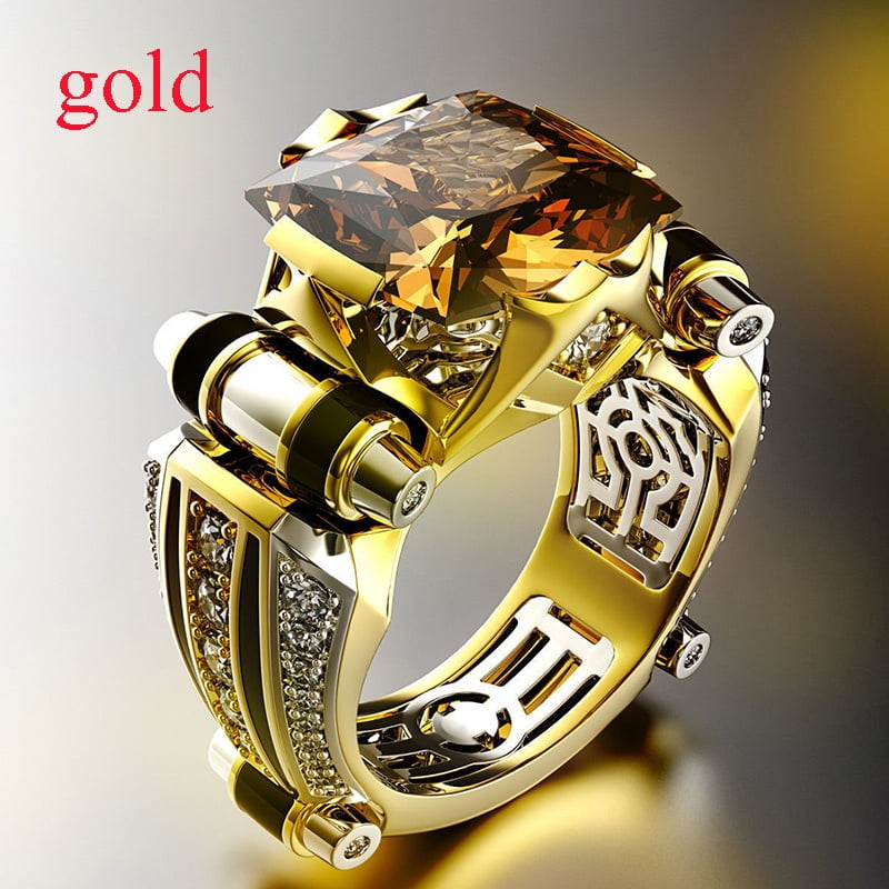 Classic Domineering Men's Ring Metal Gold Color Inlay Yellow Zircon ...