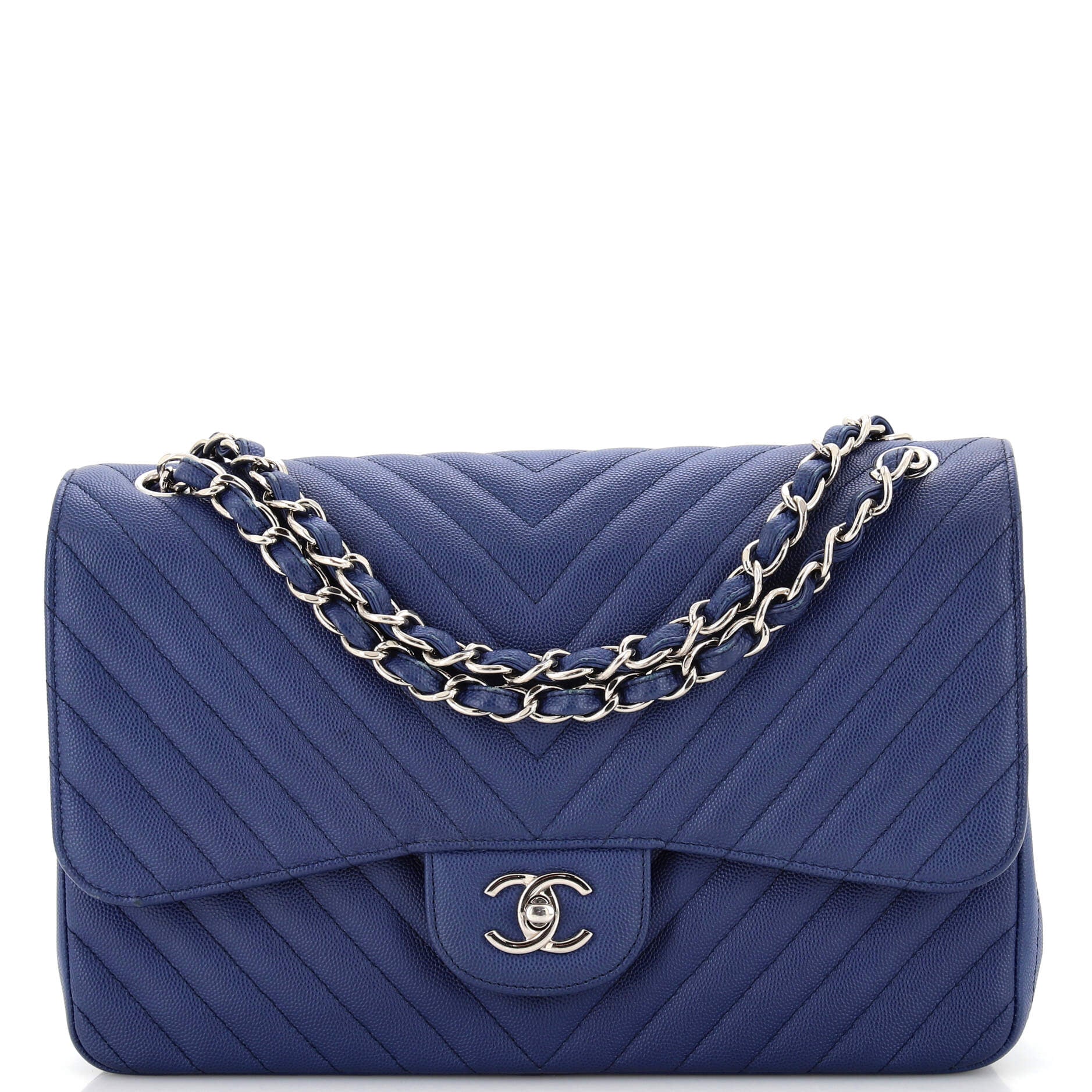 Pre-Owned Classic Double Flap Bag Chevron Caviar Jumbo by Rebag ...