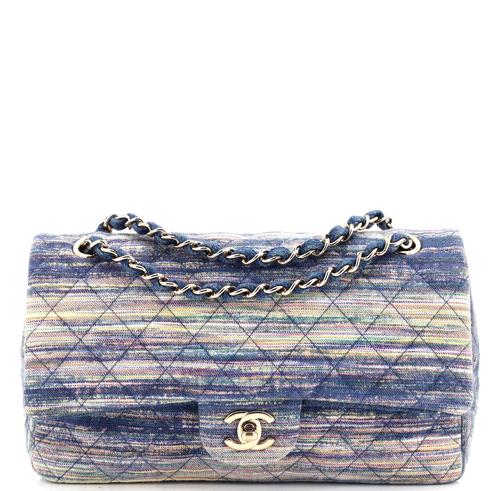 Pre-Owned Classic Double Flap Bag Quilted Multicolor Denim Medium by ...