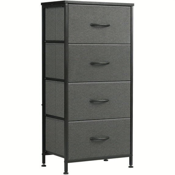 [ Classic Dresser] 4-Drawer Black Storage Cabinet - Metal Frame & Wood ...