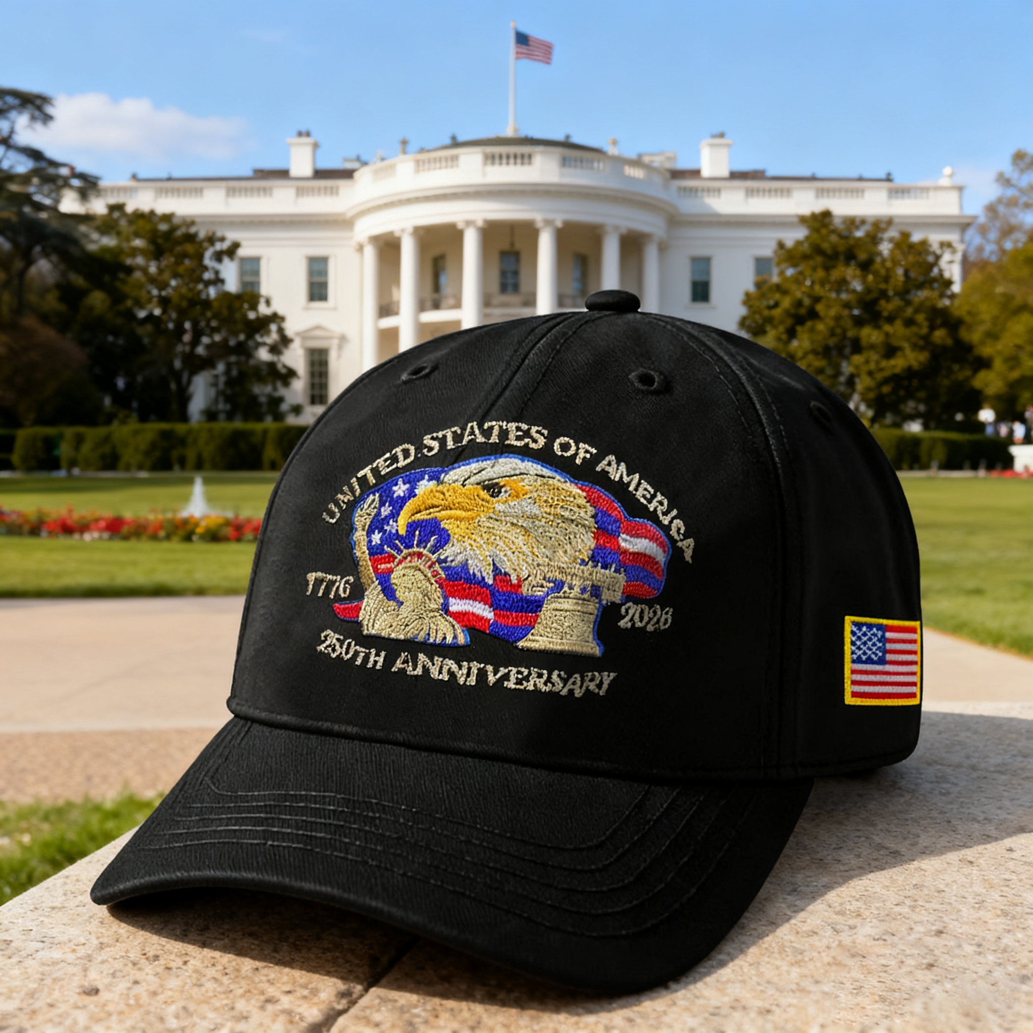 Classic Eagle Embroidered Cap Black, America 250th Anniversary ...