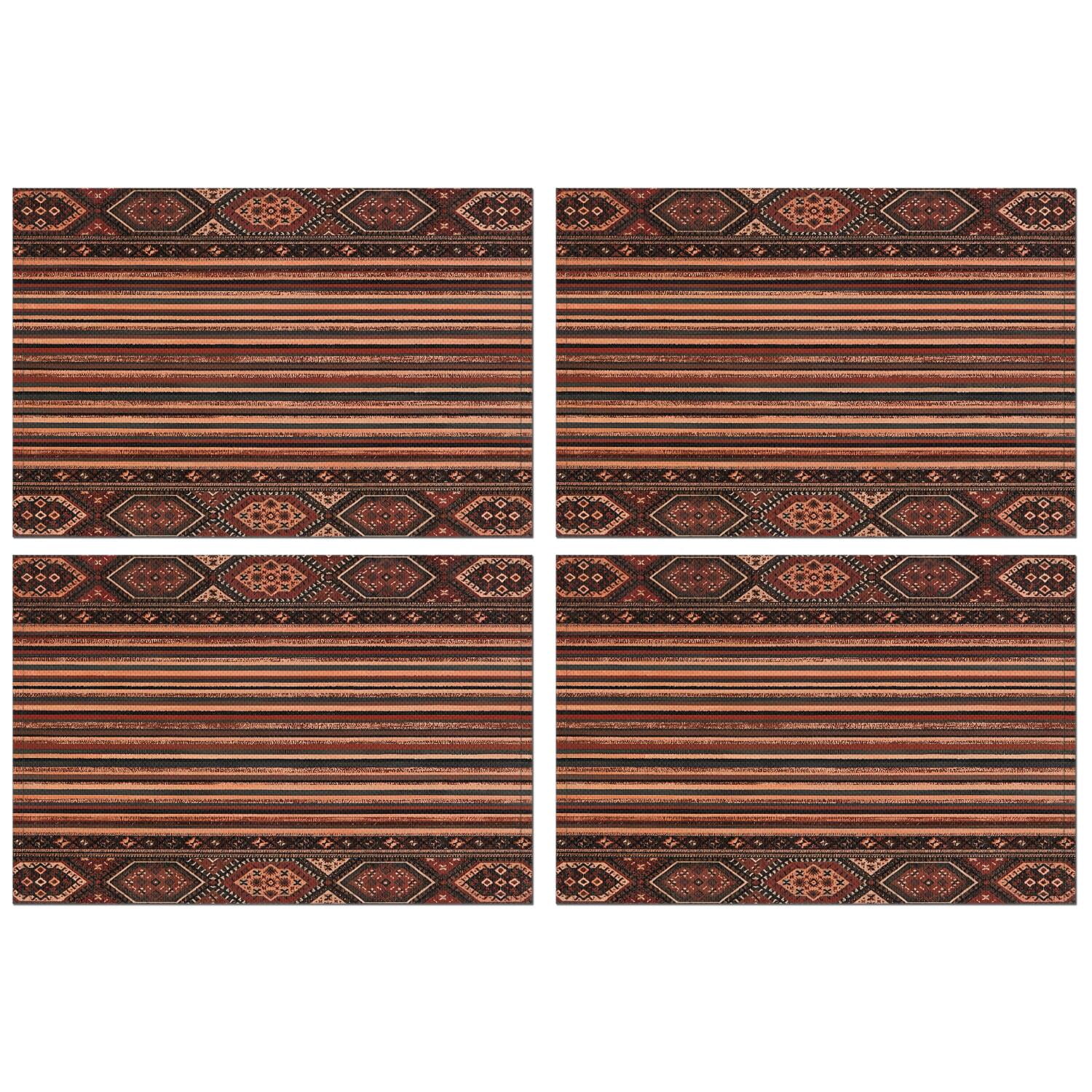 Classic Earthy Boho Flax Placemats Set of 4, 12x18 Inch Rustic Artistic ...