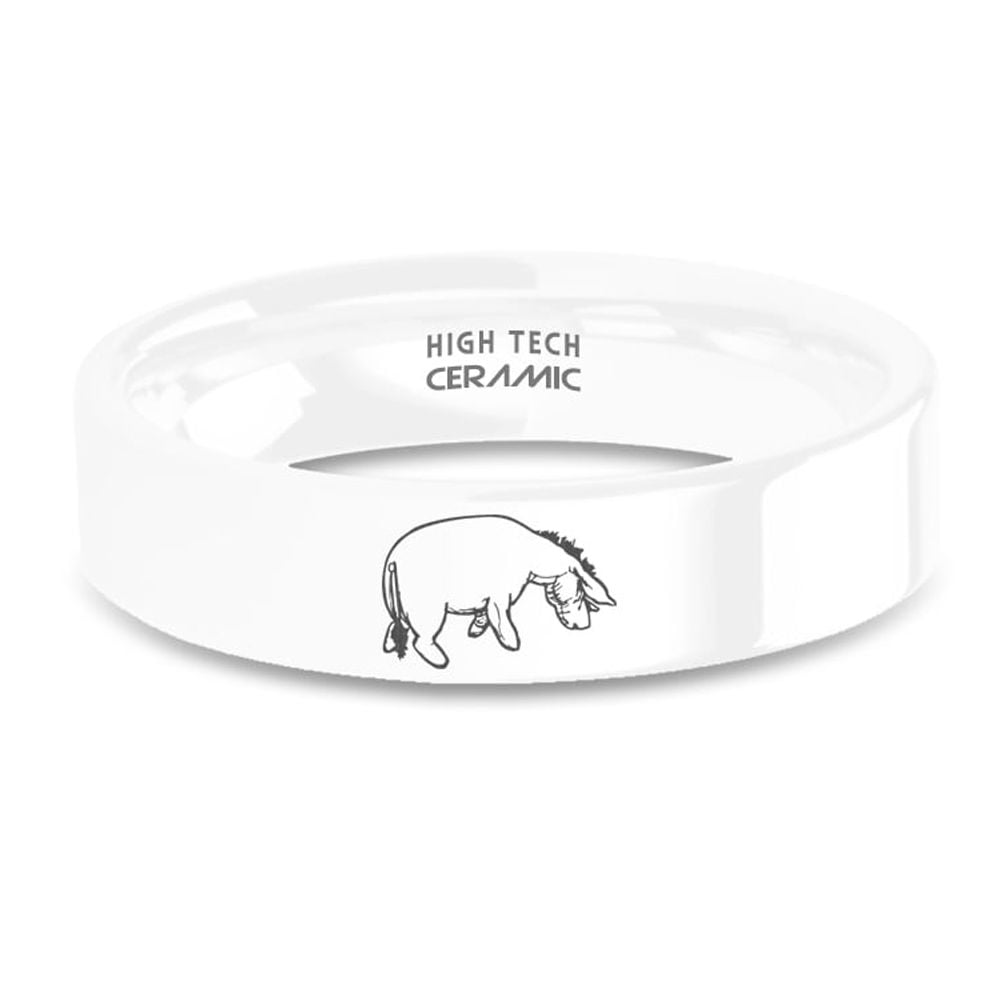 Classic Eeyore AA Milne Laser Engraved White Ceramic Ring, 6mm, Size 6 ...