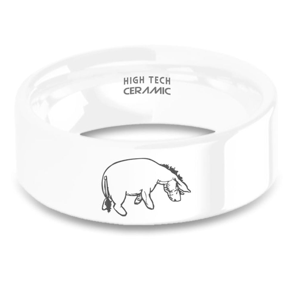 Classic Eeyore AA Milne Laser Engraved White Ceramic Ring, 8mm, Size 15 ...