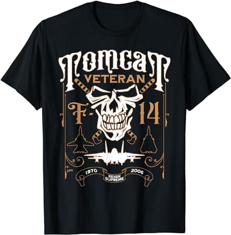 Classic F-14 Tomcat Veteran Military Fighter Jet Skull T-Shirt ...