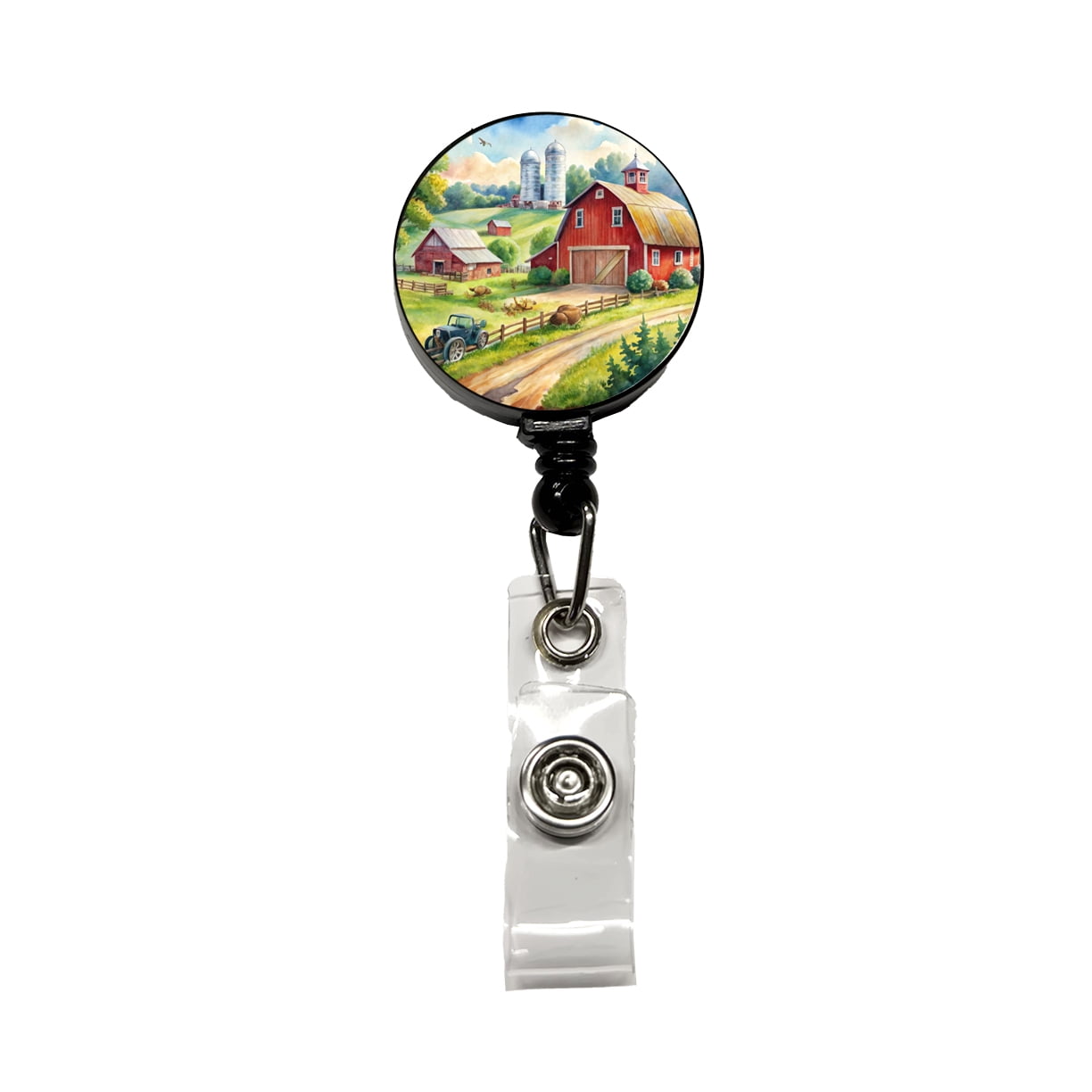 Classic Farm Watercolor Design Retractable Reel ID Badge Key Card Name ...