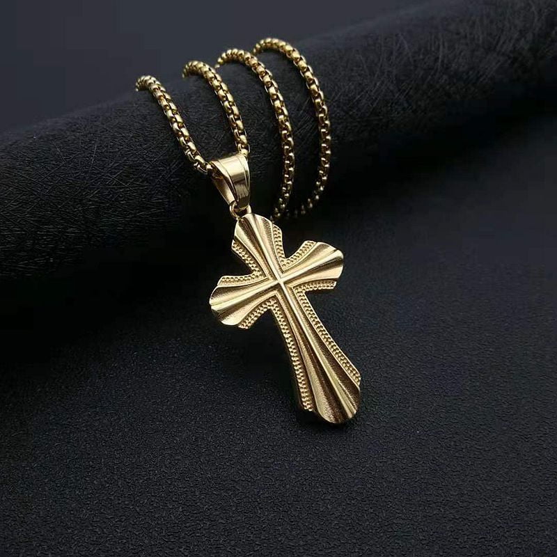 Classic Fashion 14K Yellow Gold Cross Pendant Necklace For Men Women ...