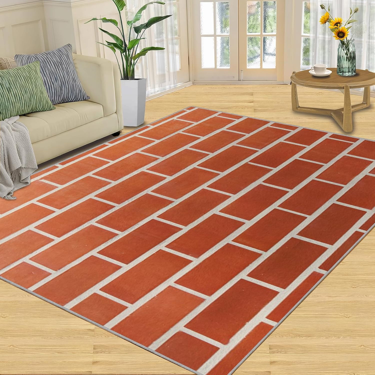 Classic Fashion Rug, Red Brick Wall Bedroom Rug, Washable Non Skid Low ...