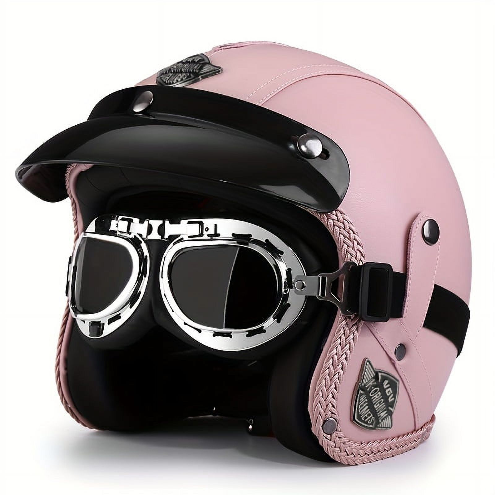 Classic Faux Leather Goggles Gender Neutral Half Motorcycle Helmet 3C ...