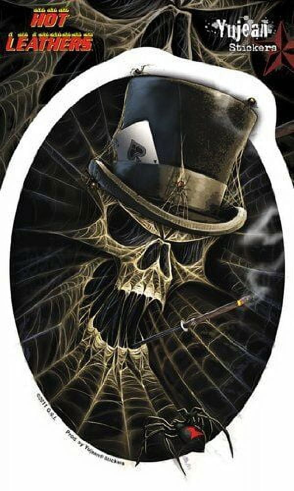 Classic Fierce Smoking Spiderweb Skull Die-Cut Wall STICKER 4.5" x 6.5 ...