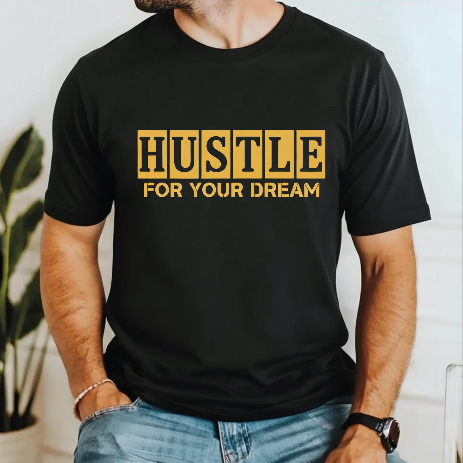 Classic Fit Cotton Crew Neck Short Sleeve Hustle For Your Dream Block ...