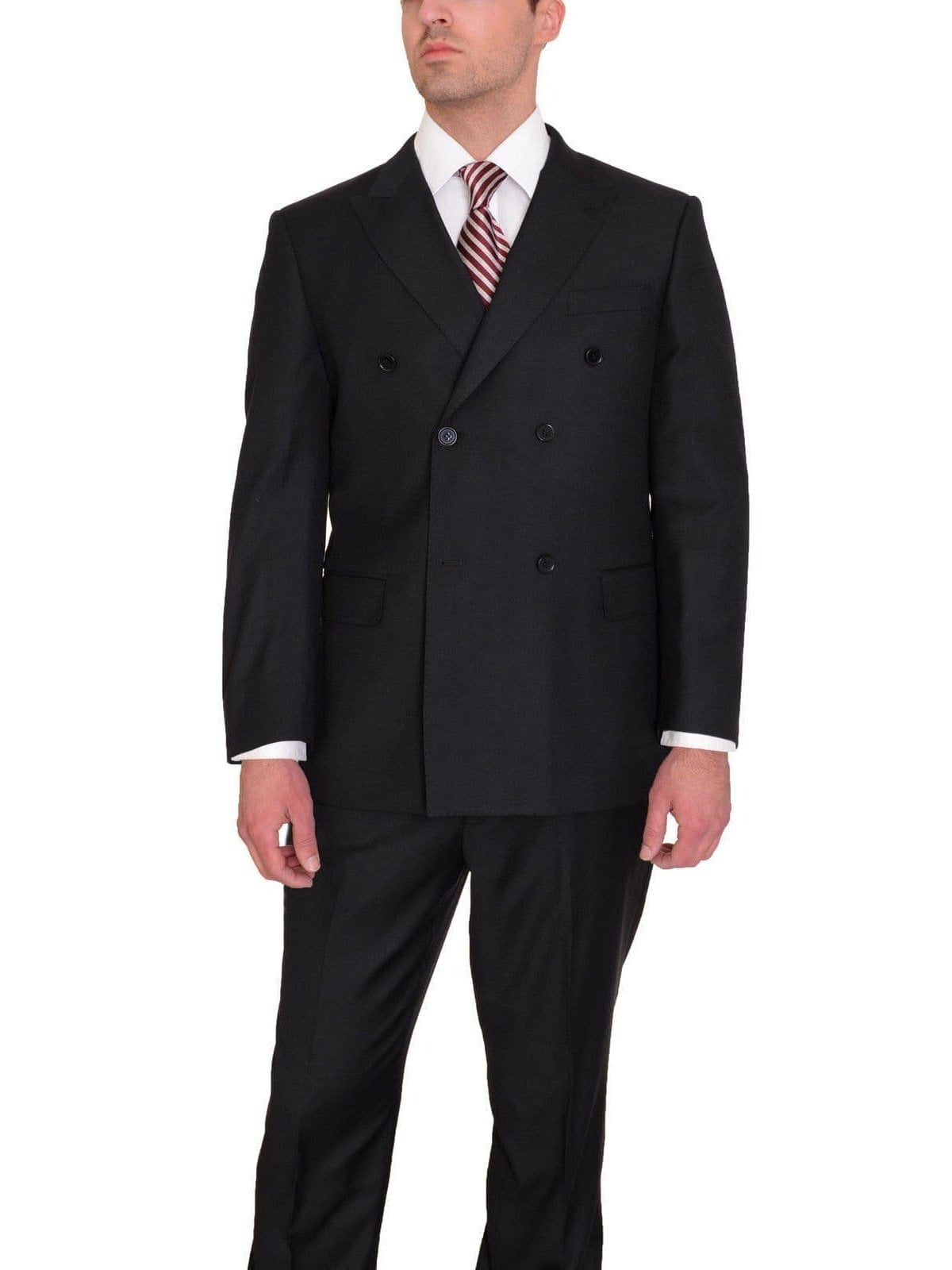 Classic Fit Double Breasted Solid Black Wool Suit - Walmart.com