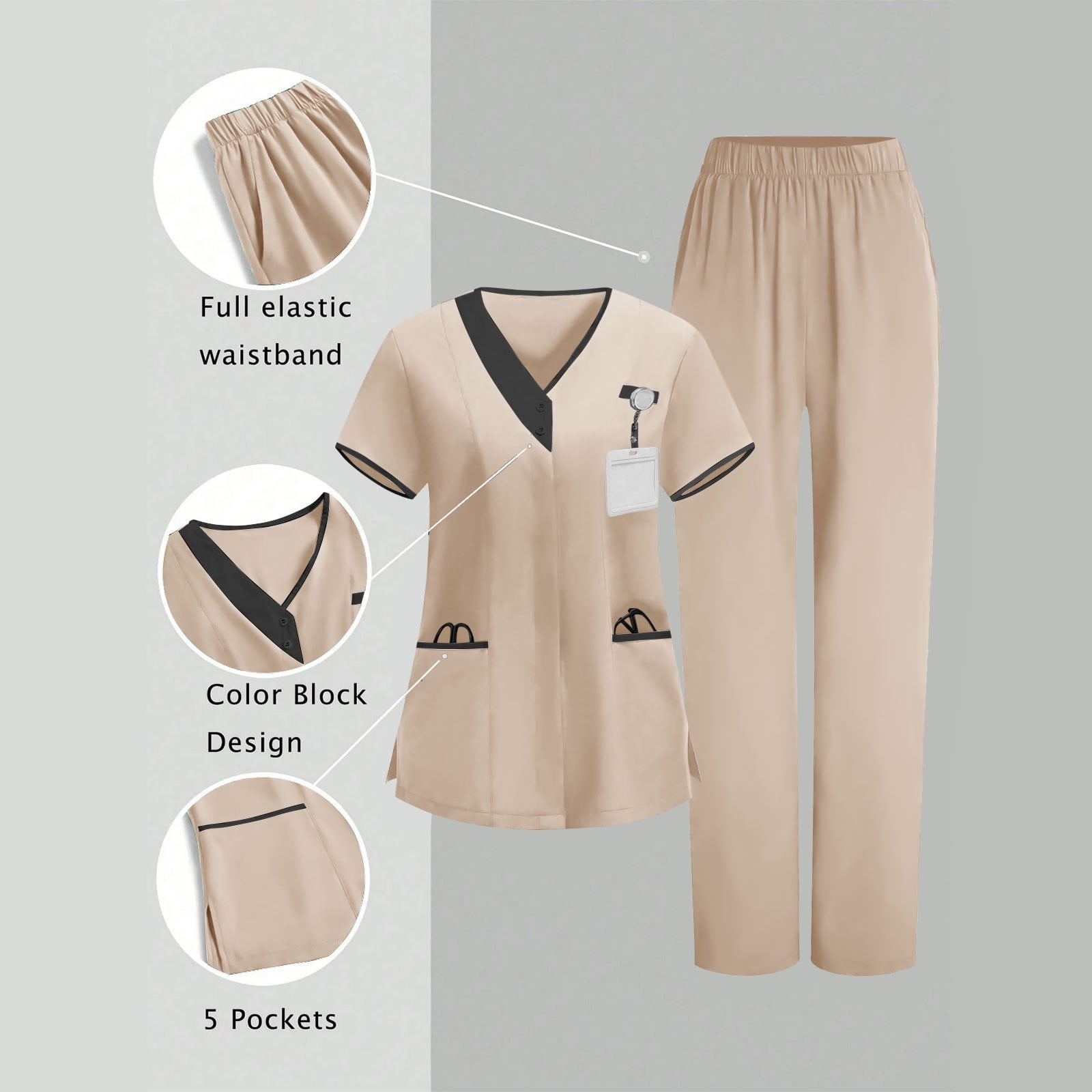Classic-Fitted Pullover Tracksuit Women Scrubs Set Solid Color Loose ...