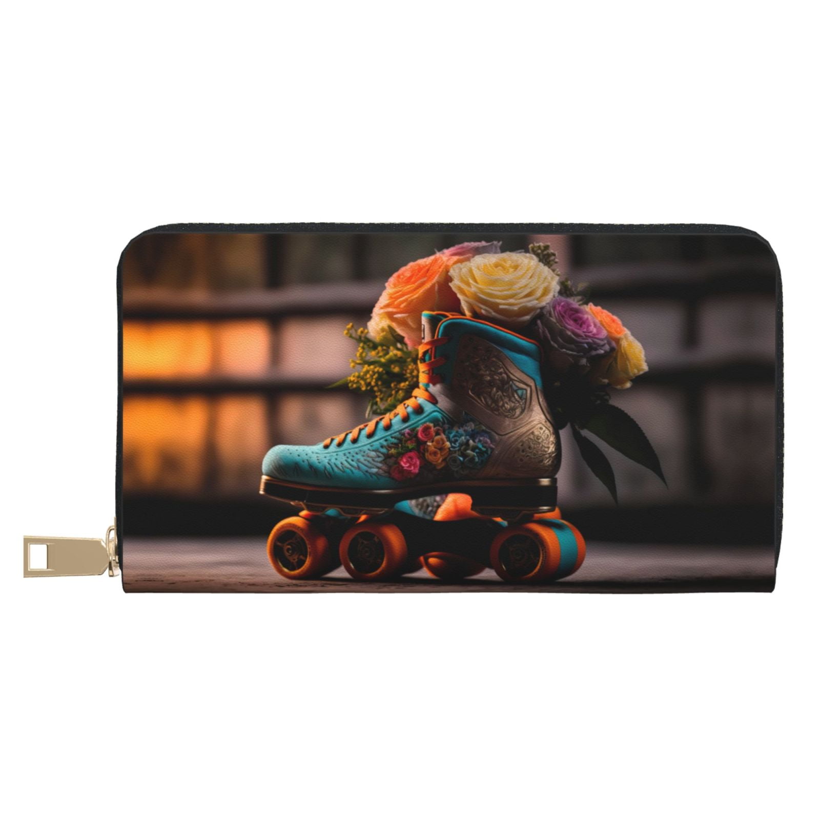 Classic Floral Blue Skate Shoes Wallet Women, Leather Bifold Multi Card ...