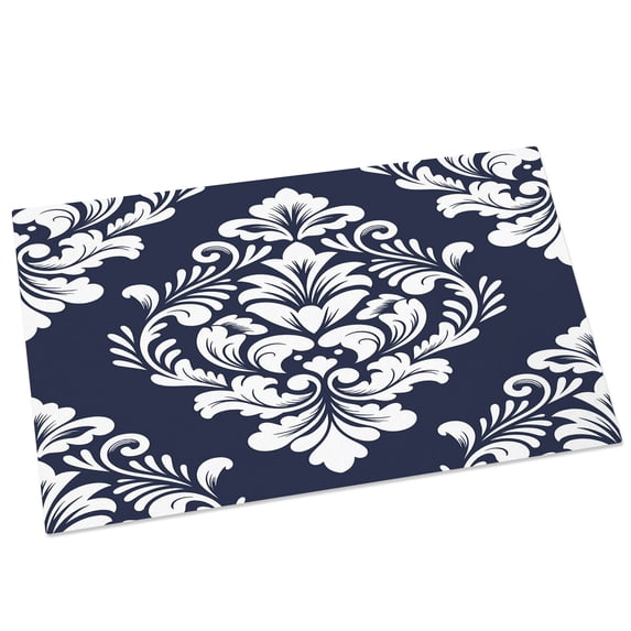 Classic Floral Pattern Door Mat 16x24 Inch Navy Blue Background White ...