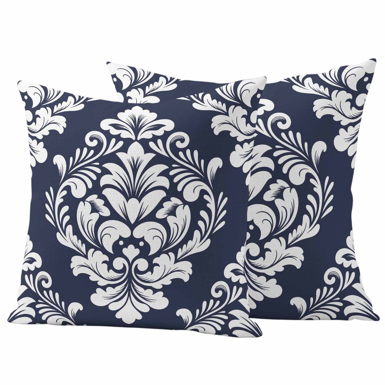Classic Floral Pattern Outdoor Pillow Covers Set of 2 Navy Blue ...